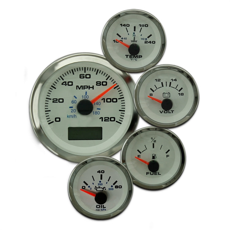 Elite 5 Gauge Kit with GPS Speedo, Universal Fuel Level Gauge White ...